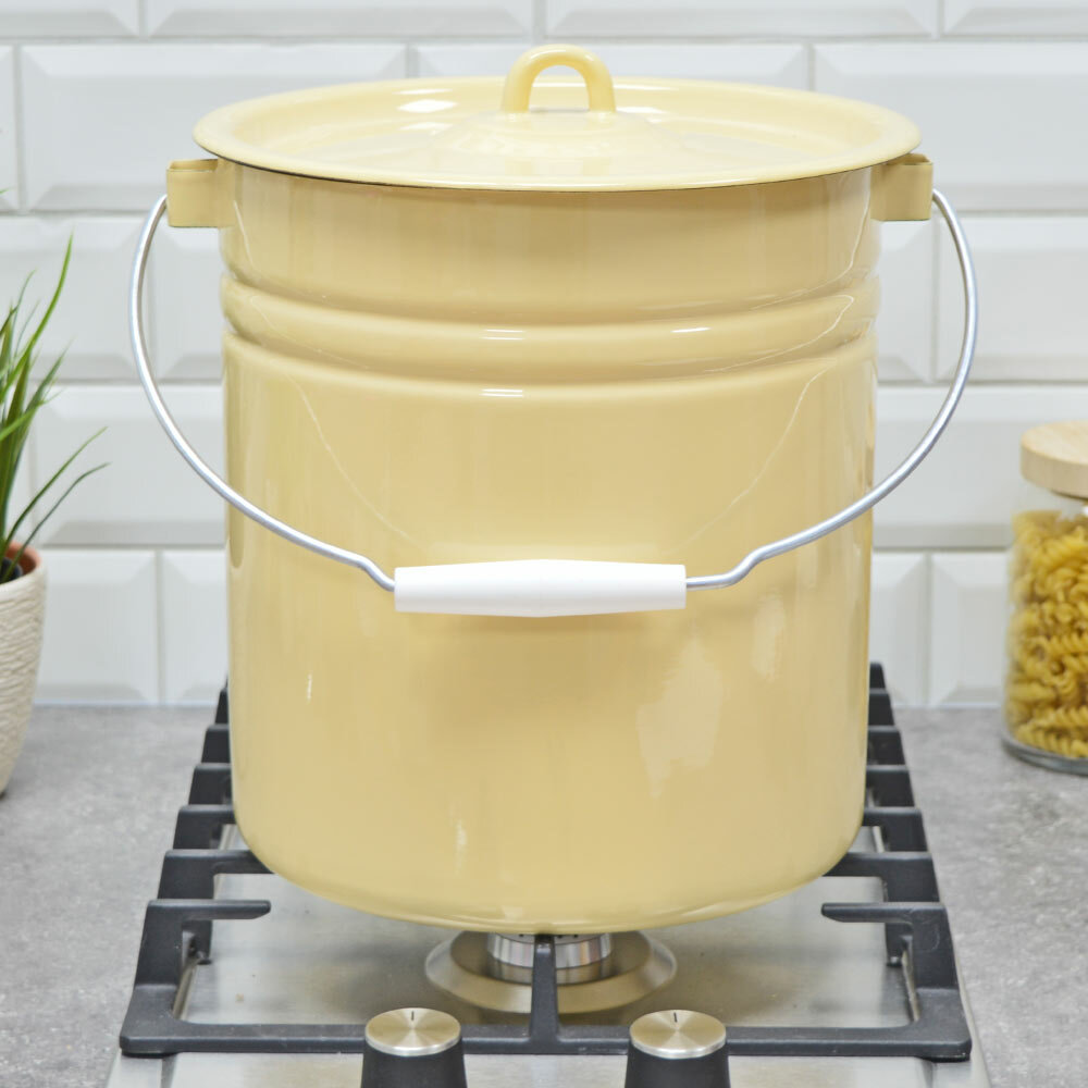 Ведро эмалированное 12 л с крышкой, сталь, светло-желтое, для дома и дачи