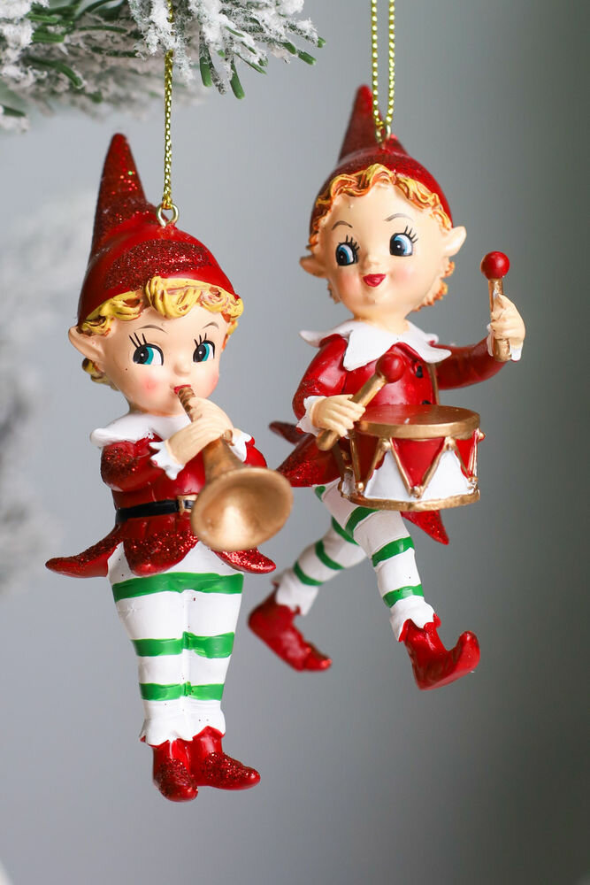 Набор ёлочных игрушек эльфы на новогоднем параде, полистоун, 10 см, 2 шт, Goodwill TR19088-набор