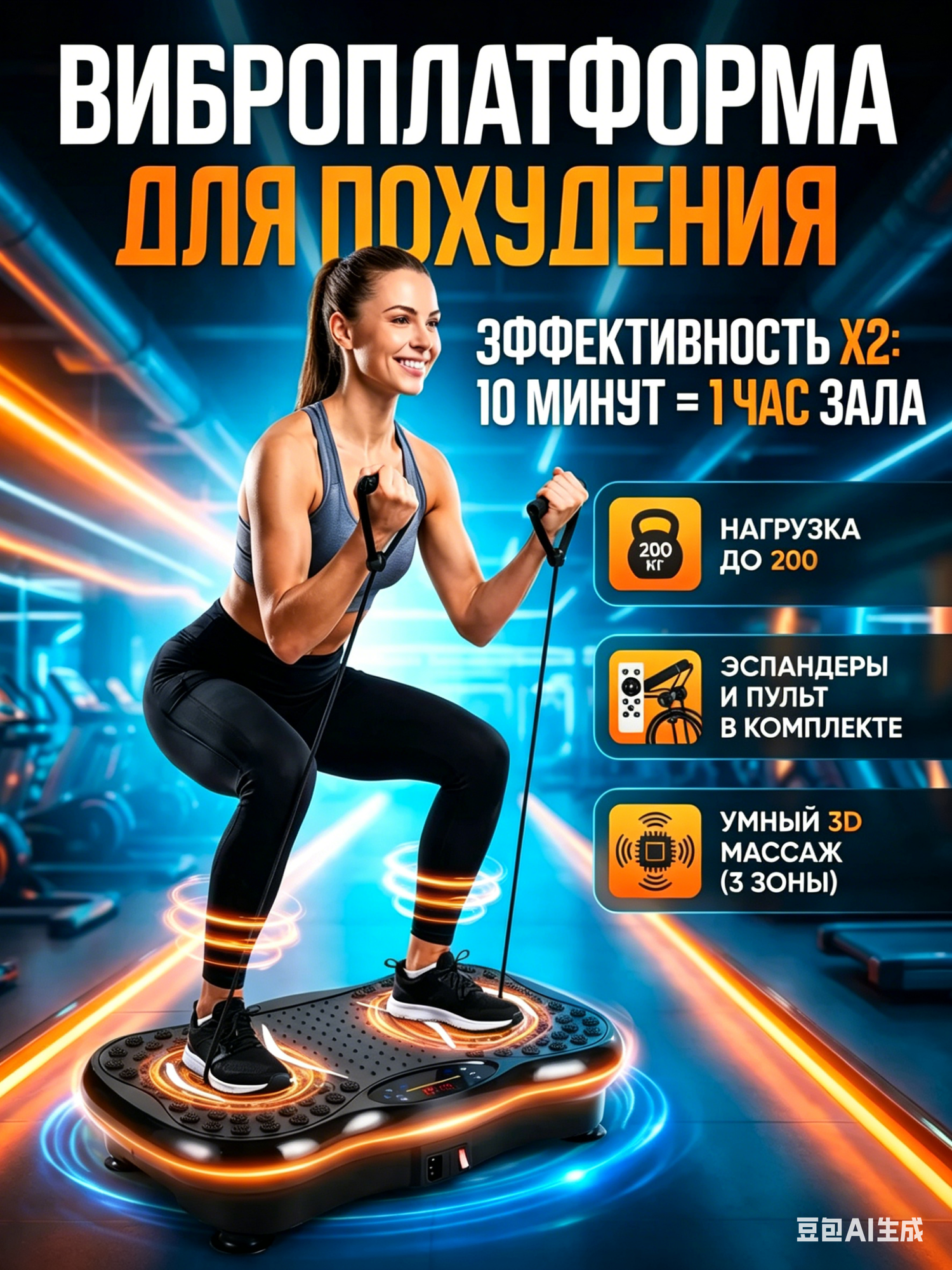 Виброплатформа для похудения, С блютуз, регулировка амплитуды, до 200кг, 49программ