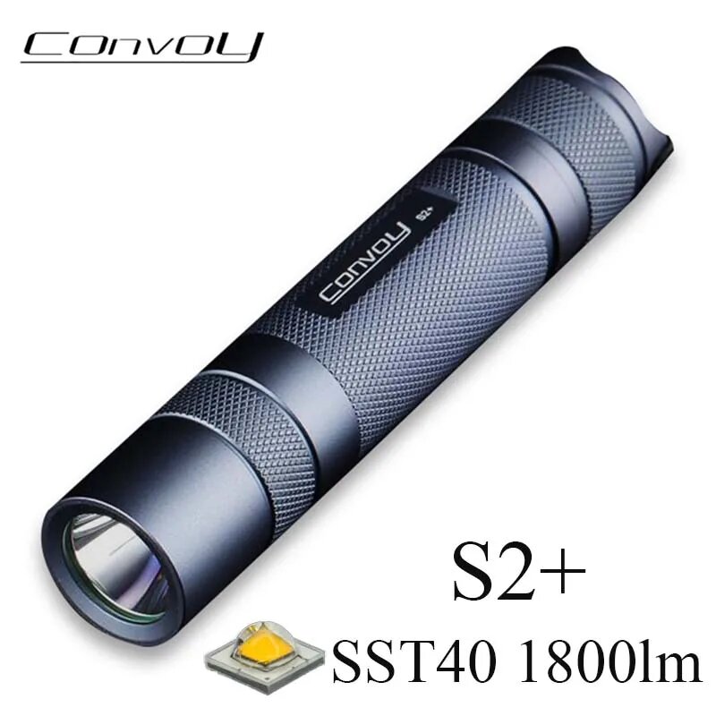Фонарик Convoy S2 Plus SST40, черный, белый свет, 1800 лм