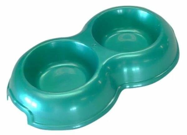 HOMEPET Миска двойная для животных, бирюзовый перламутр, 2 х 200 мл