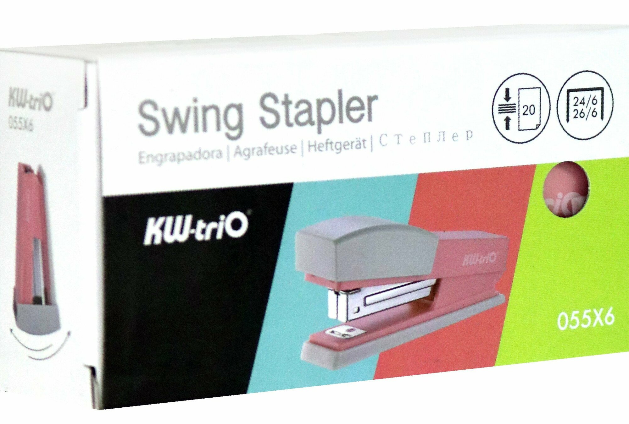 Степлер "Kw-Trio" 20 листов, розовый (055X6-PNK)