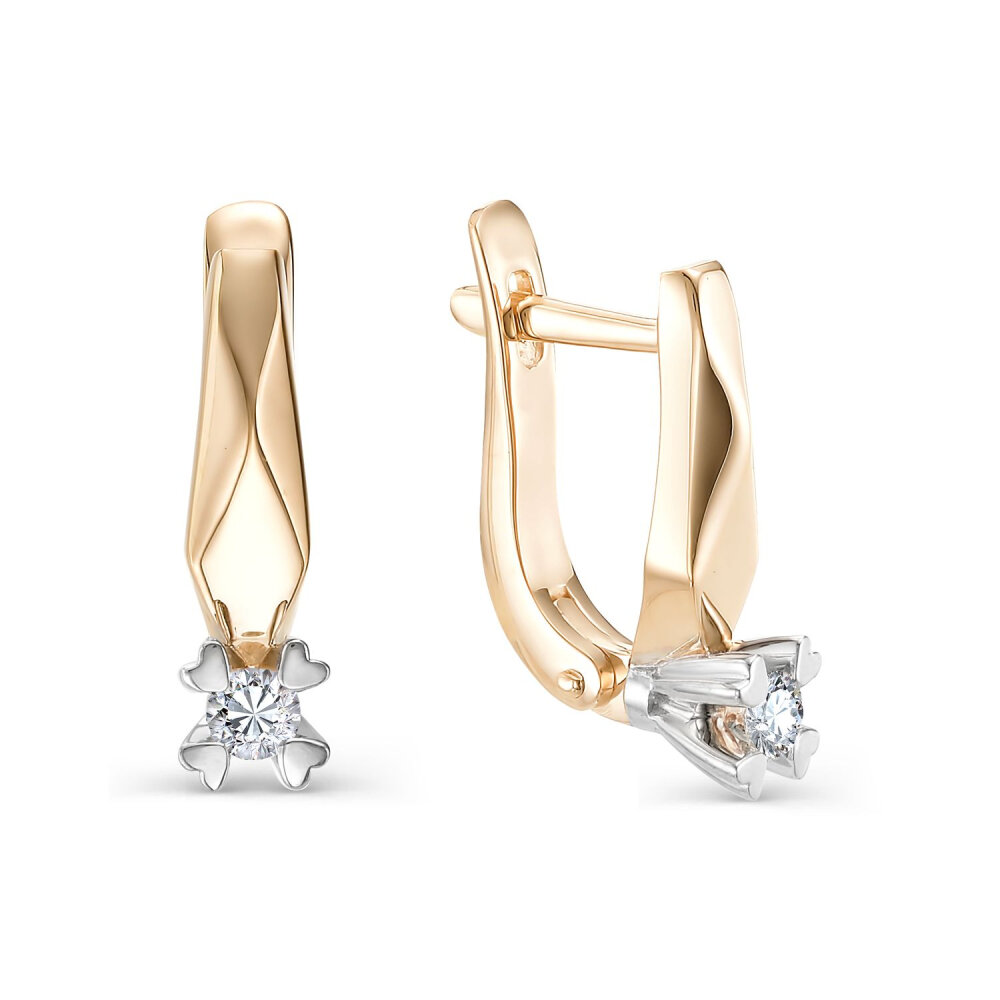 Серьги, комбинированное золото, 585 проба, бриллиант