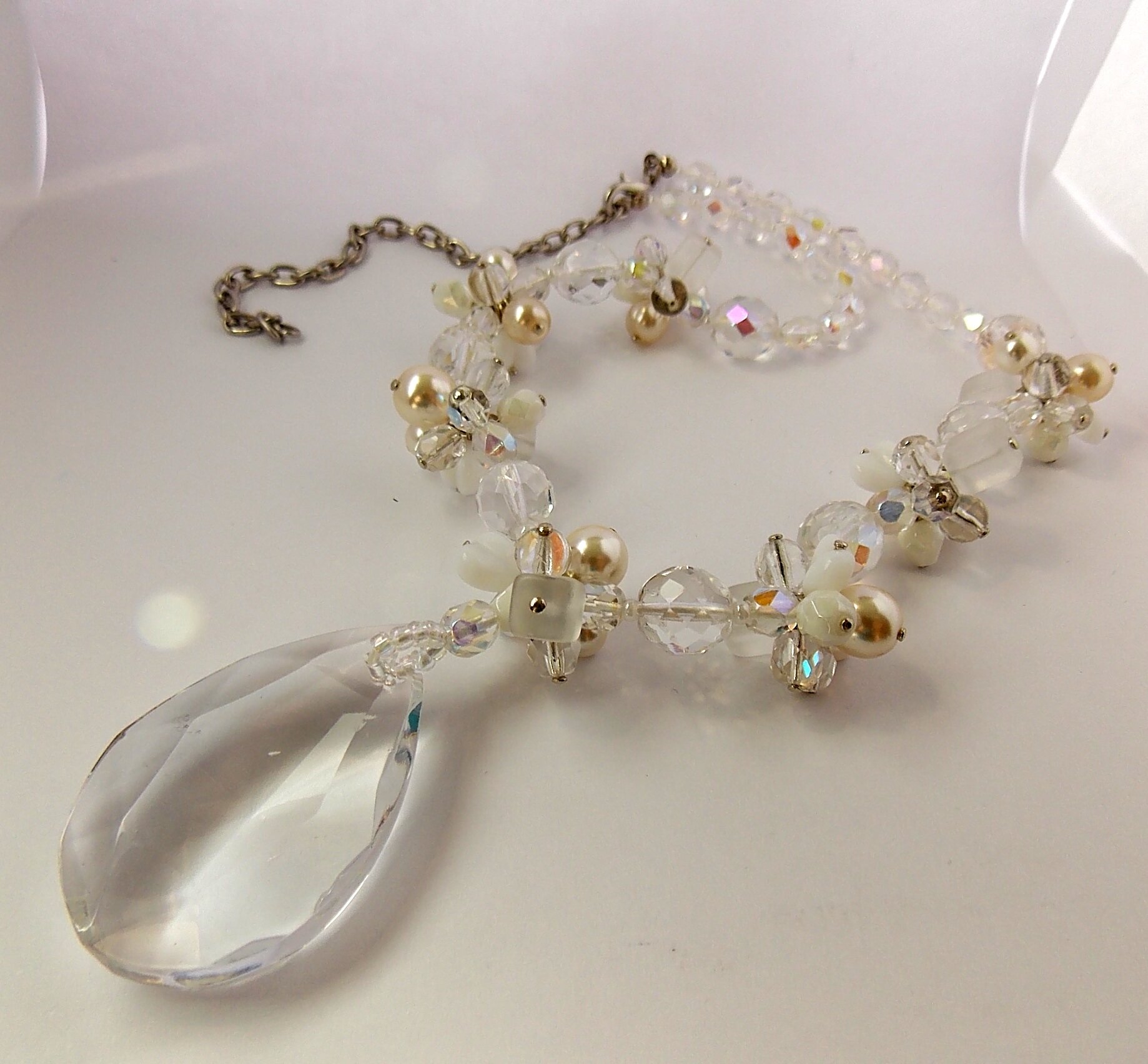 Колье, жемчуг имитация, стекло, хрусталь