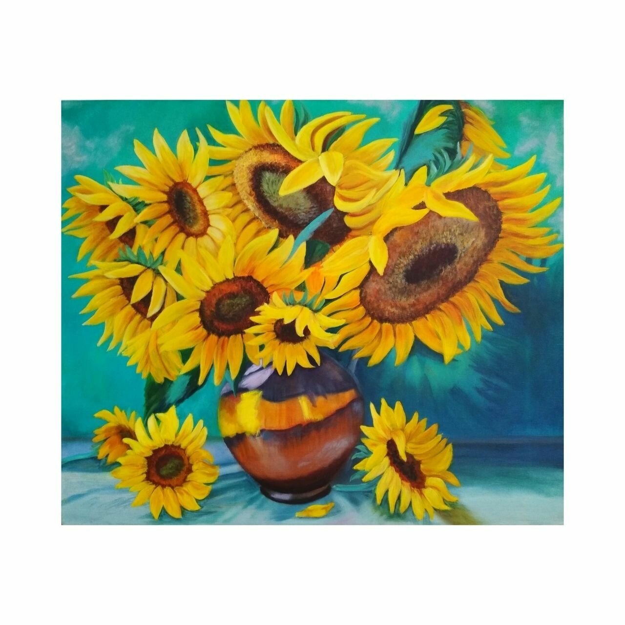 Картина маслом "Подсолнухи в вазе", холст 50*60 см, на подрамнике