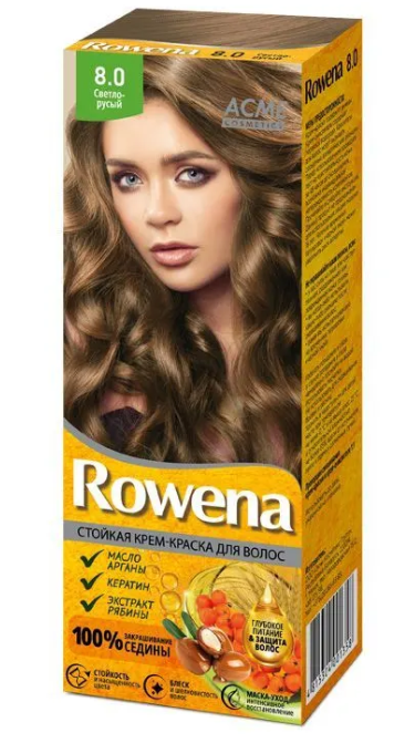 Стойкая крем-краска для волос Rowena, тон 8.0 светло-русый, 115 мл.