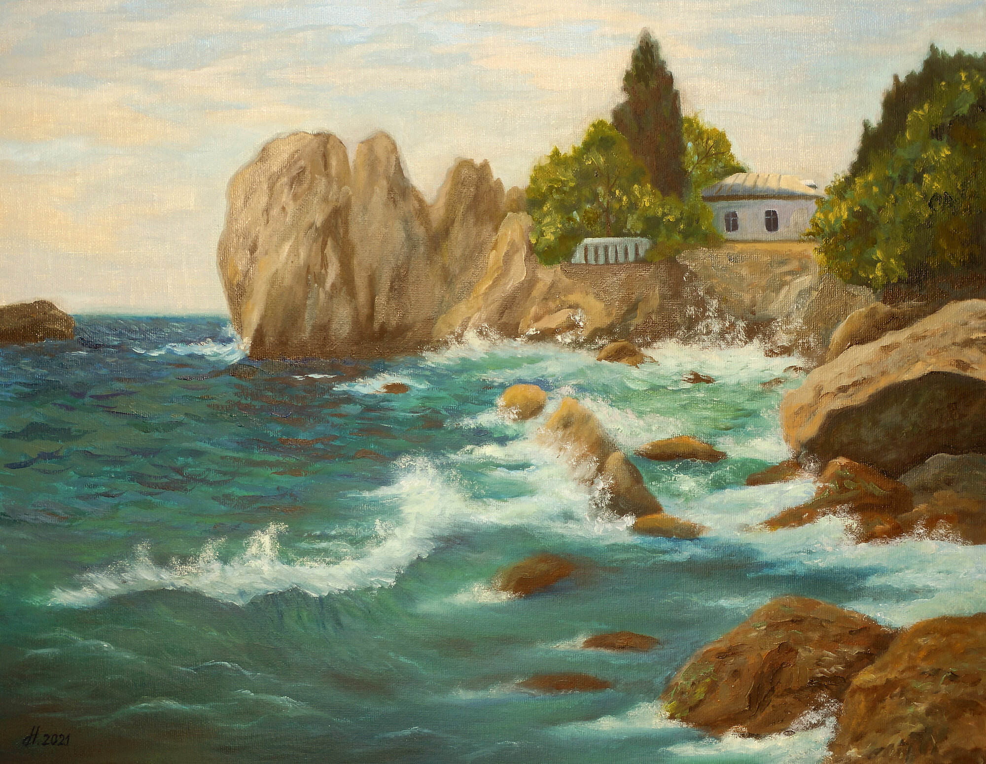 Крымский пейзаж (дача Чехова) • Картина маслом ручной работы