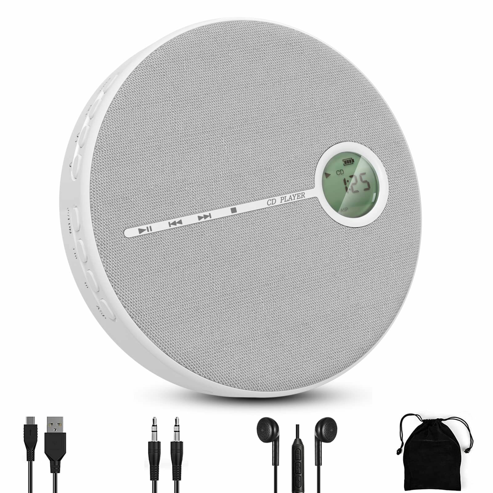 Портативный CD-плеер Amazon, Bluetooth, светло-серый