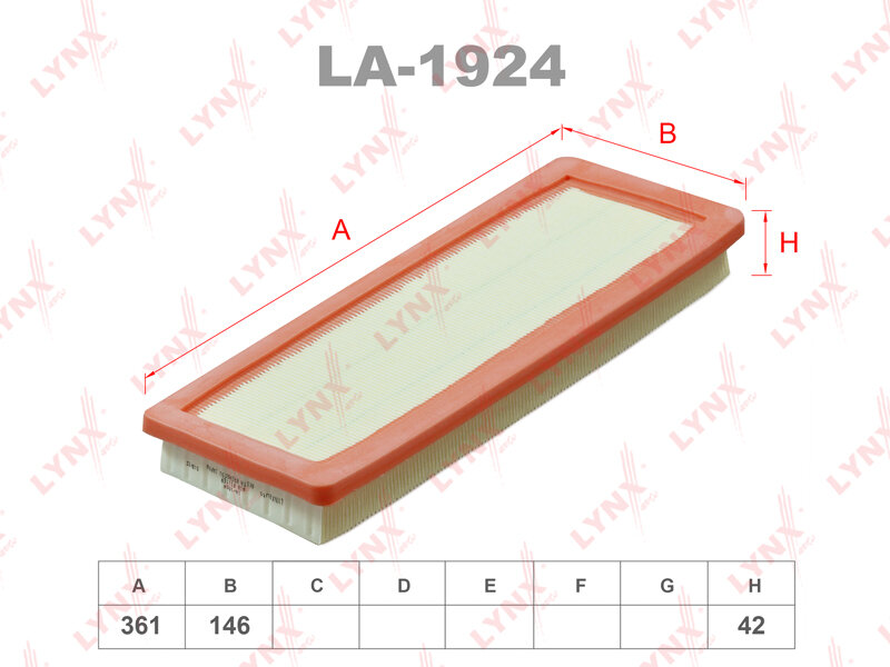 Фильтр воздушный LYNXauto LA-1924. Для: CITROЕN С4 Garand Picasso I 1.6 08> / C4 I 1.6 08>, MINI мини Cooper(Купер)(R55-R57) 1.6 06>, PEUGEOT Пежо 408