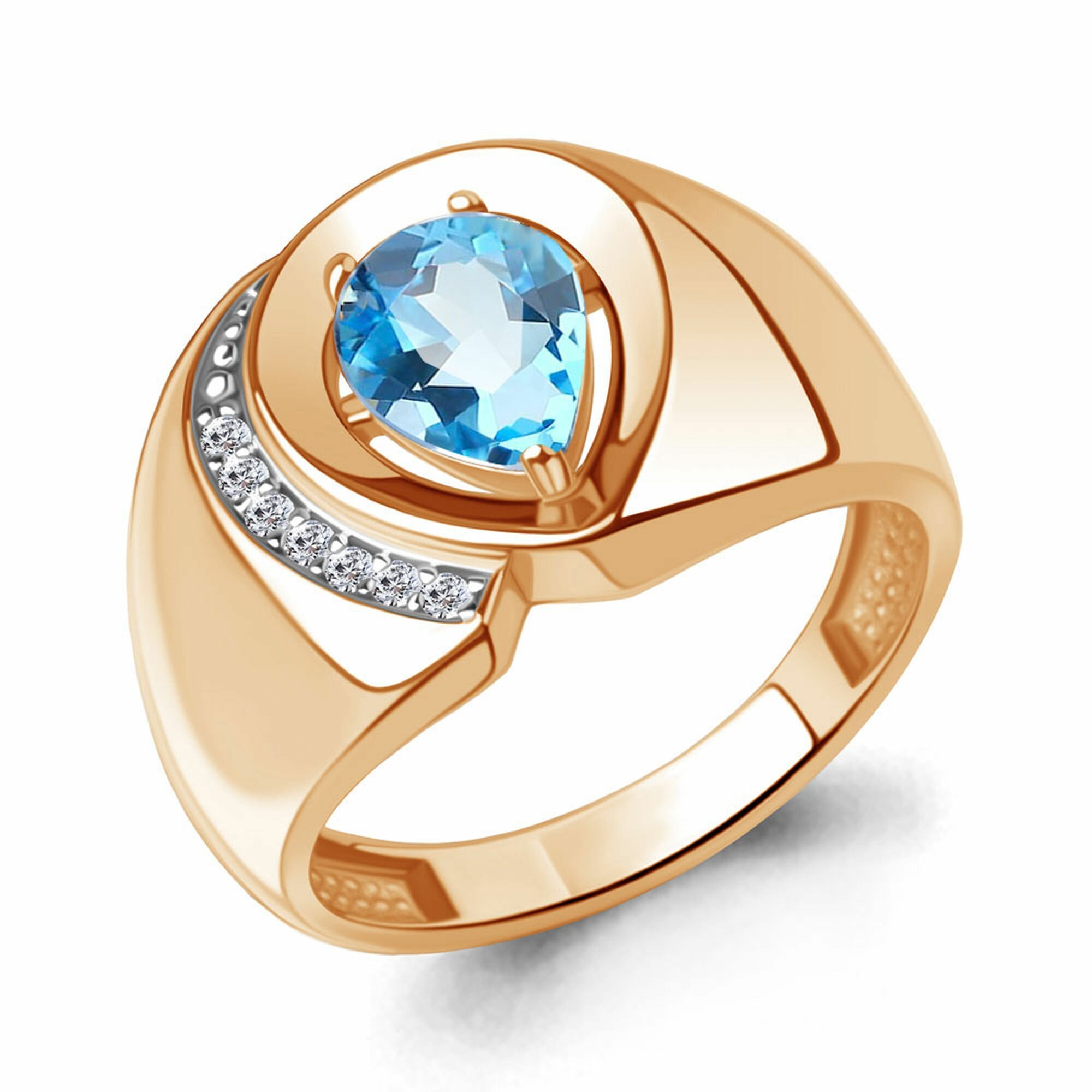 Кольцо, серебро, 925 проба, золочение, фианит, топаз