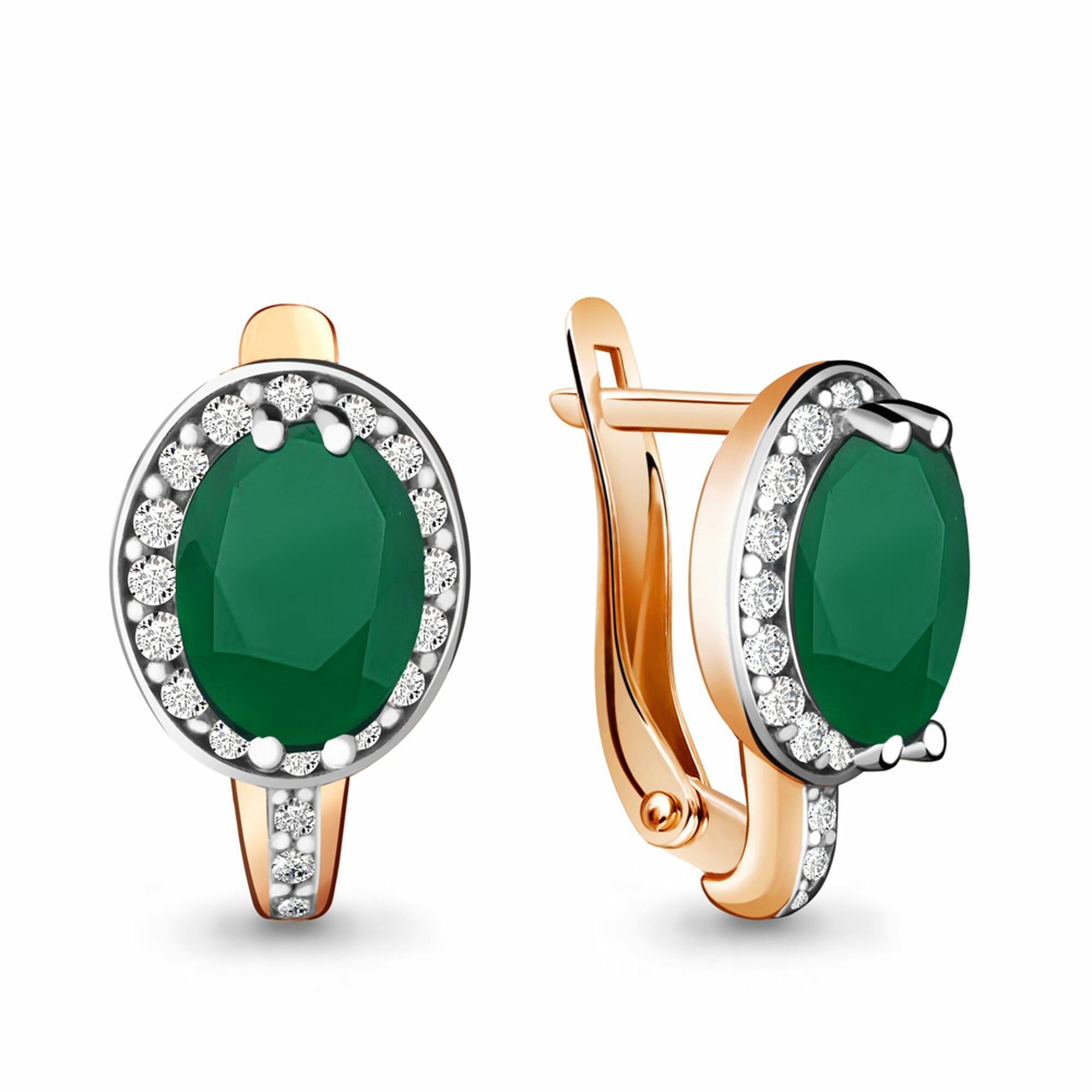 Серьги, серебро, 925 проба, золочение, фианит, агат