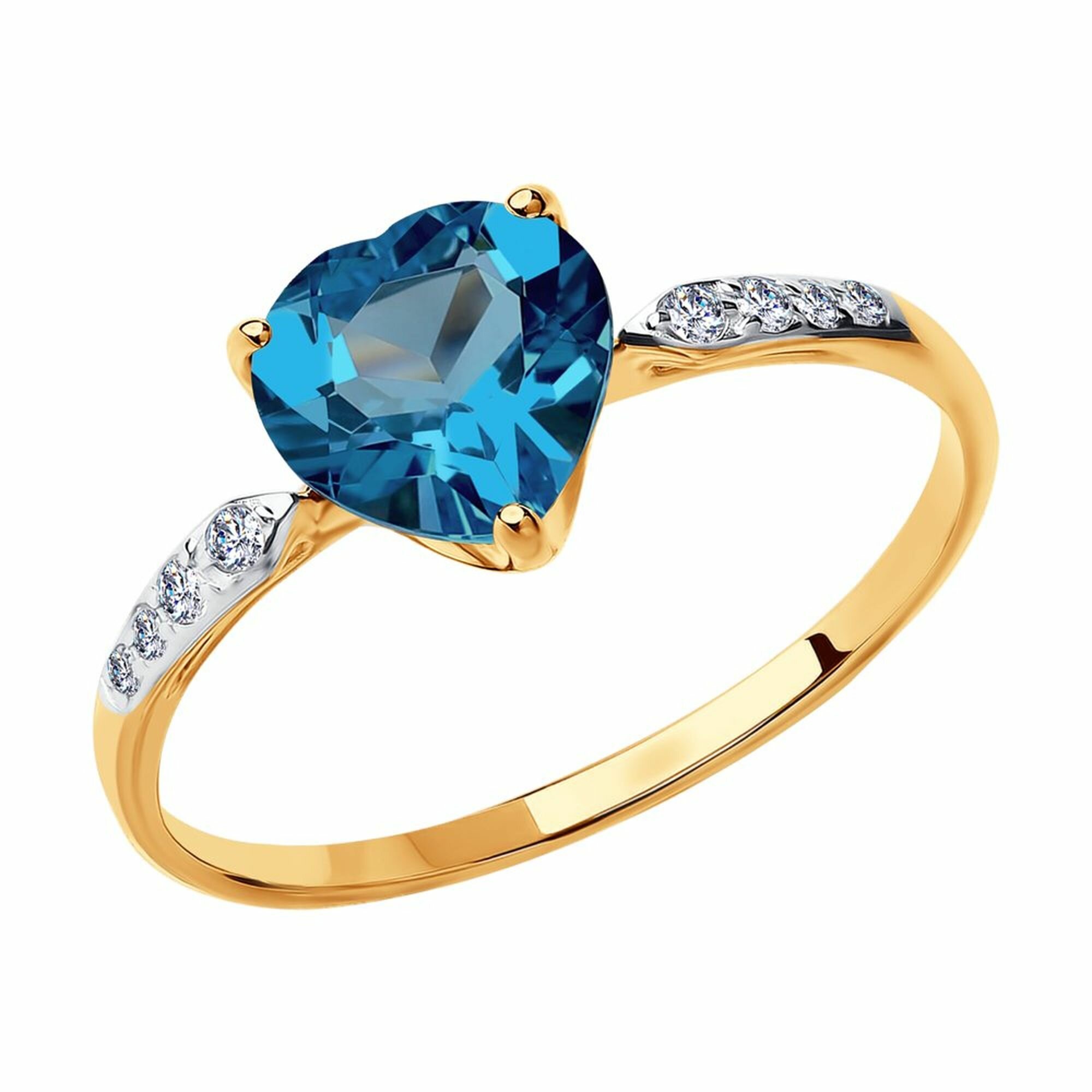 Кольцо, красное золото, 585 проба, фианит, Лондон топаз