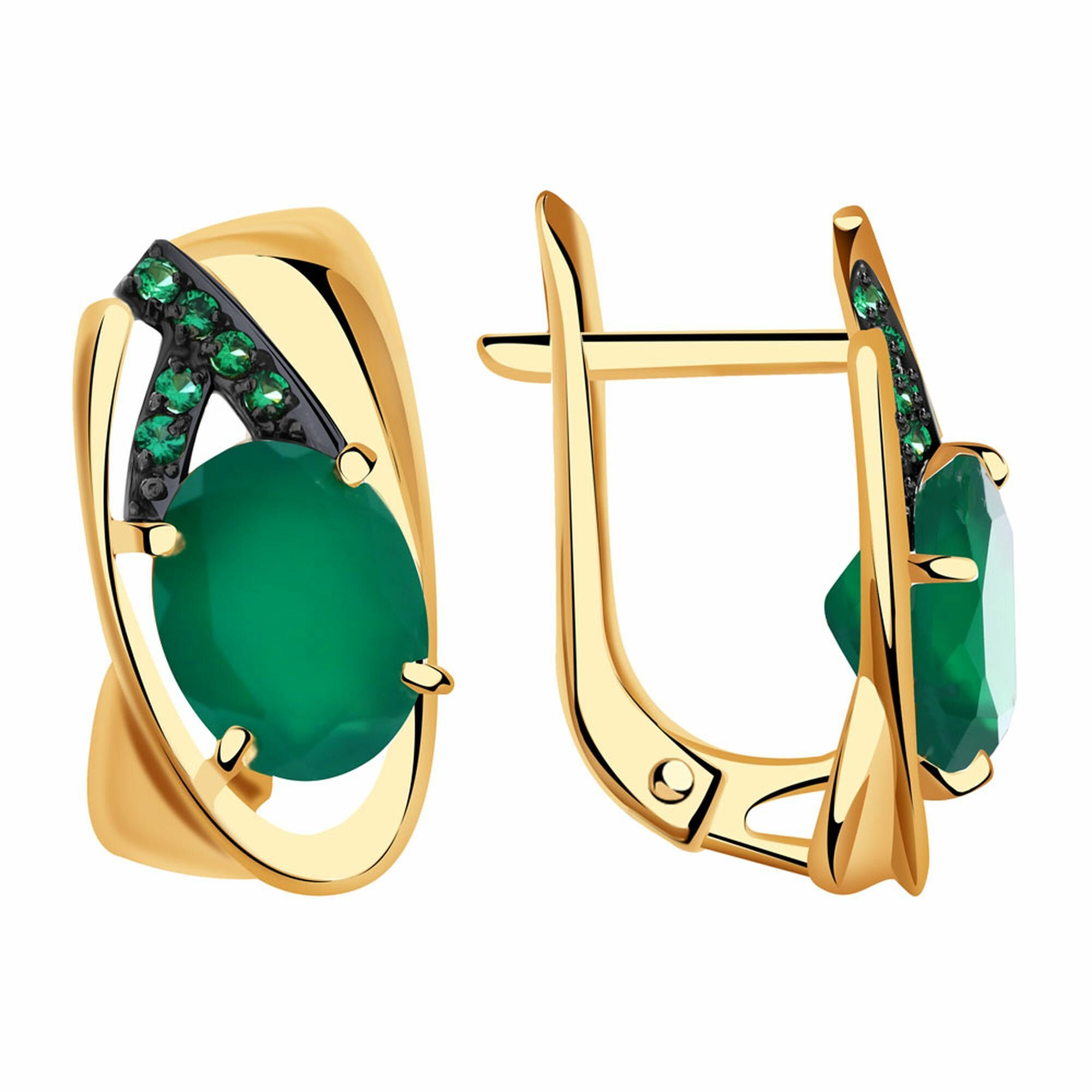 Серьги, красное золото, 585 проба, фианит, агат