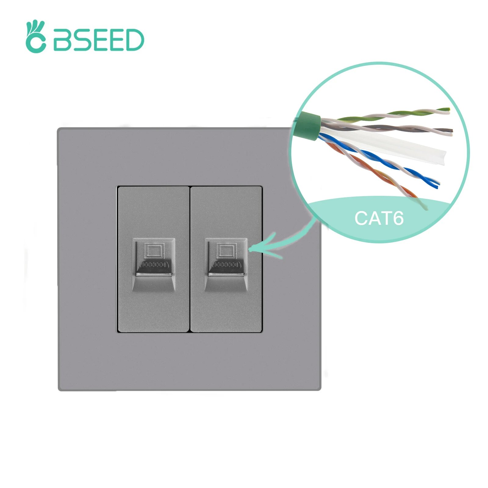 Двойная сетевая розетка CAT6 BSEED Gray