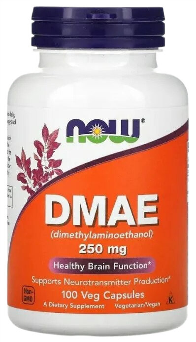 Дмаэ 250 мг 100 капсул, NOW, для нормализации работы мозга, DMAE 250 mg 100 vcaps