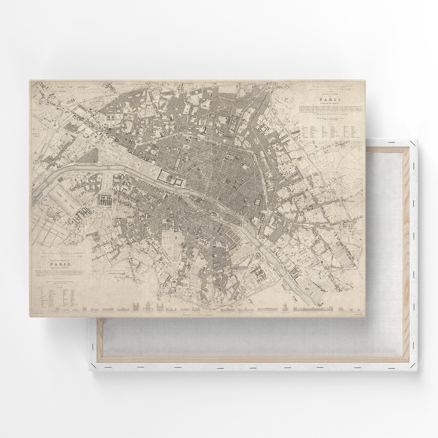Картина на холсте, репродукция / Винтажная карта Парижа / Размер 80 x 106 см