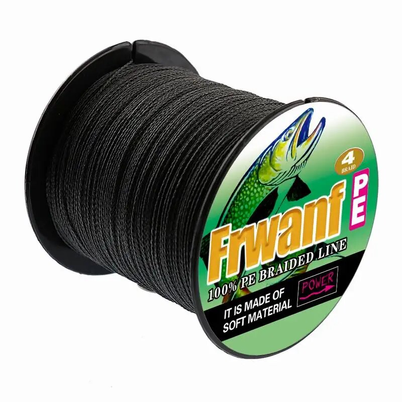Frwanf Плетенная рыболовная леска 4-х нитей 100M-0.20mm-20LB, Черный, Black