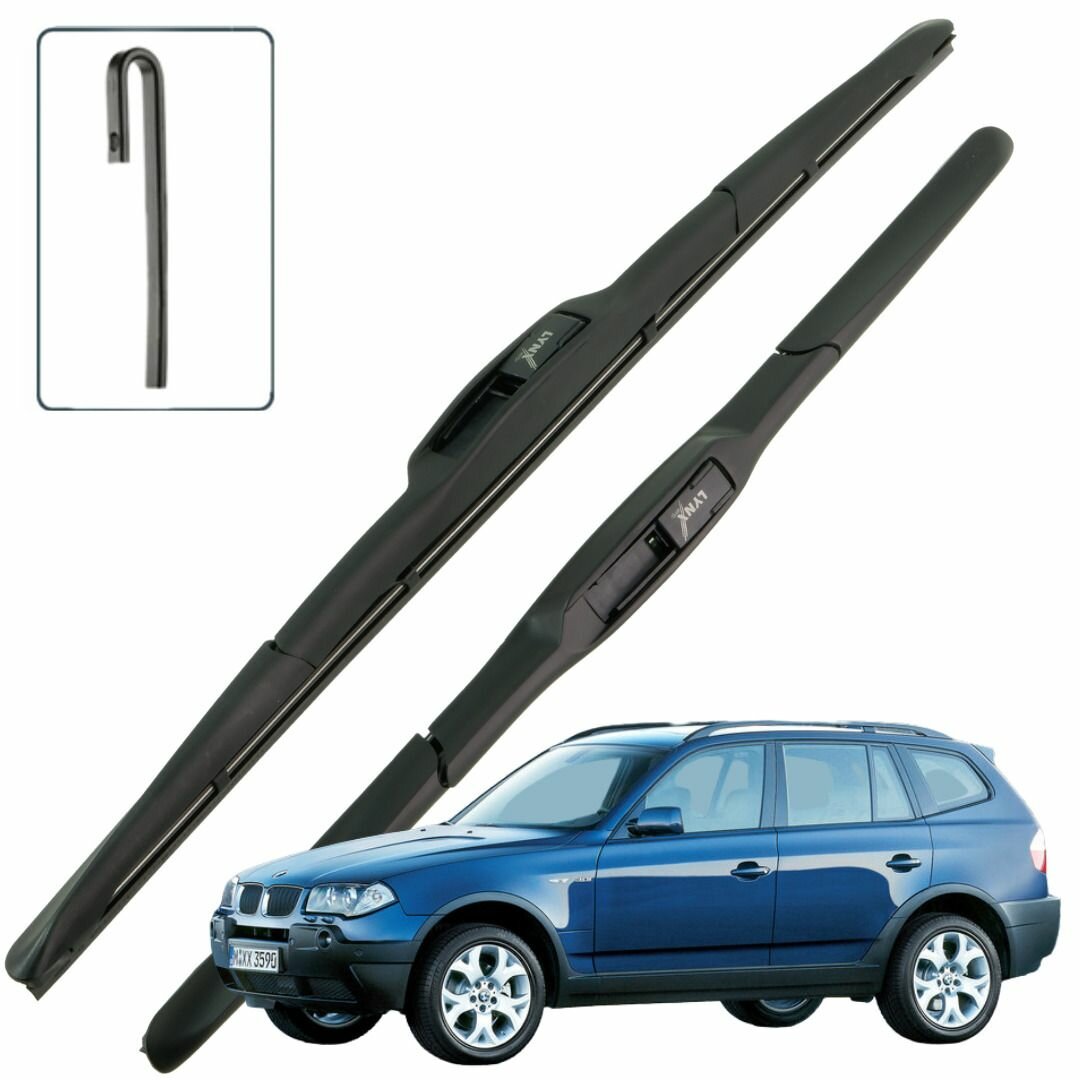 Дворники BMW X3 (1) E83 / БМВ Х3 Е83 2003 / 2004 / 2005 / 2006 Щетки стеклоочистителя гибридные ОЕМ для автомобиля LYNXauto к-т 2шт, 550мм-500