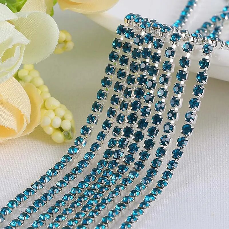 Бирюзовая стразовая цепочка для рукоделия, SS12-3mm