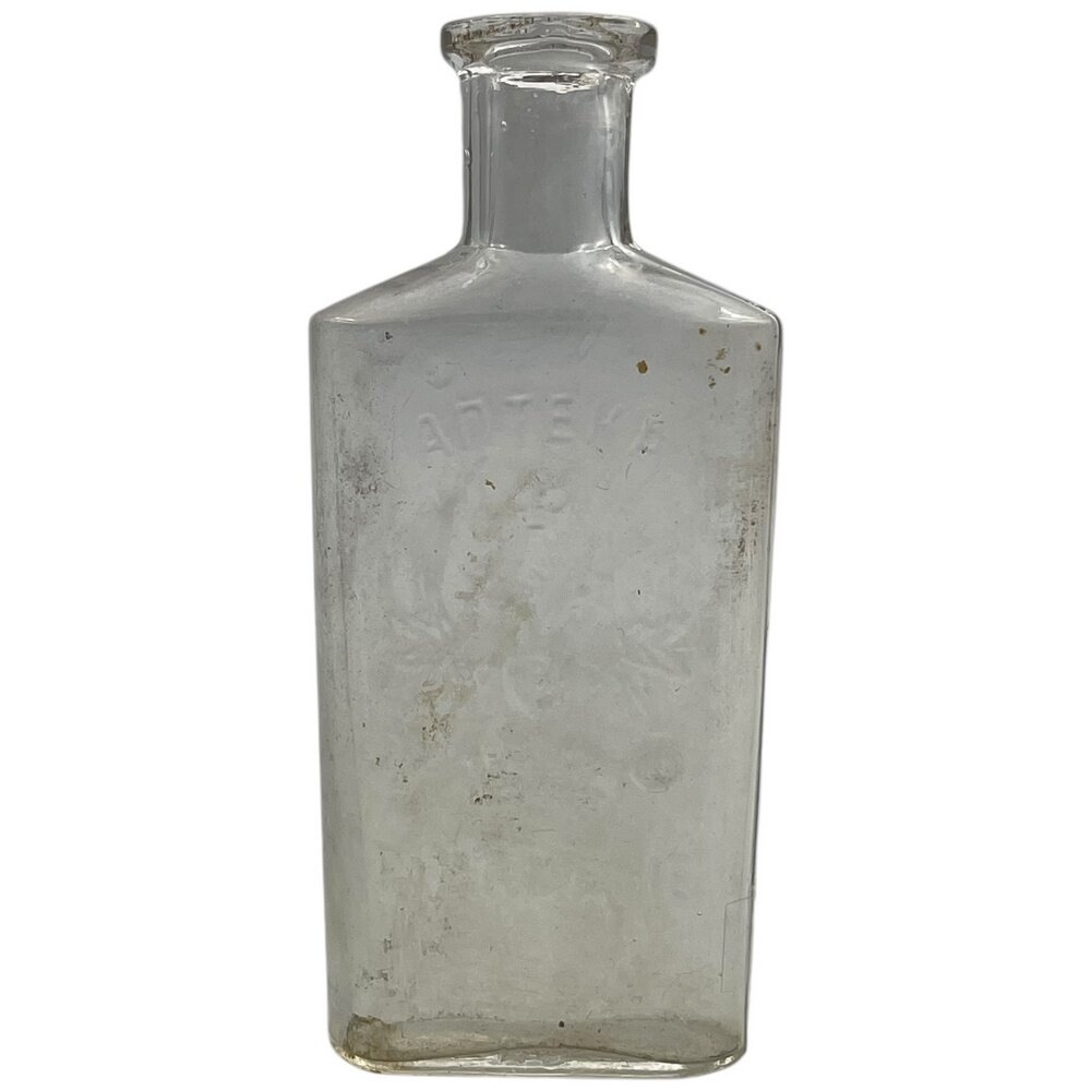 Флакон "Аптека Pharmacie" без пробки, 11 см, 100 мл, стекло, 1890-1917 гг, Российская Империя