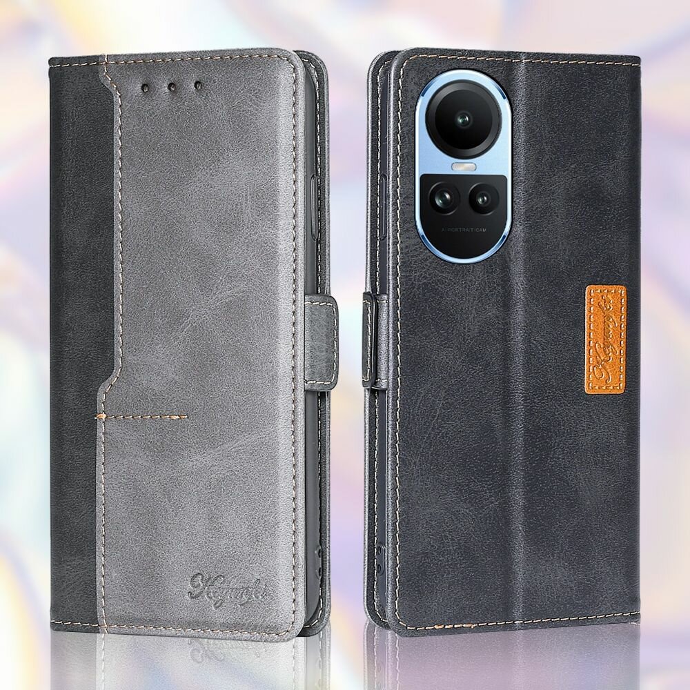 Чехол-книжка MyPads для OPPO Reno 10 и Reno 10 Pro, магнитный замок, противоударный, с магнитом, черный+серый