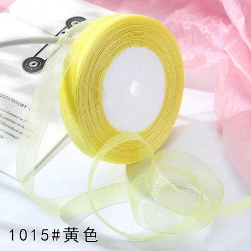 Лента органза мerylover 12-40 мм 50 ярдов Светло-желтый, Желтый, 40mm organza