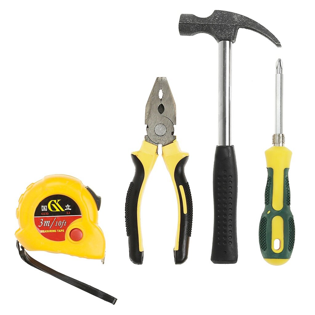 Набор инструментов Домашняя Мода 4 предмета: молоток-гвоздодер металлический, пластмассовая ручка; плоскогубцы; рулетка 3 м; отвертка двухсторонняя крестовая (538)