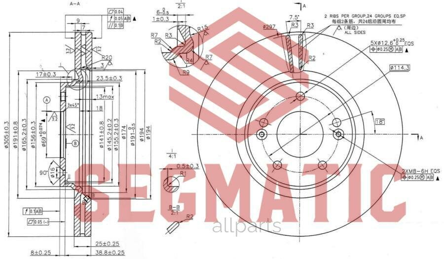 SEGMATIC SBD30093146 Диск тормозной пер HYUNDAI Tucson (TLE) 2015-2016 / KIA SPORTAGE (QL) 2015-2016 SEGMATIC SBD30093146