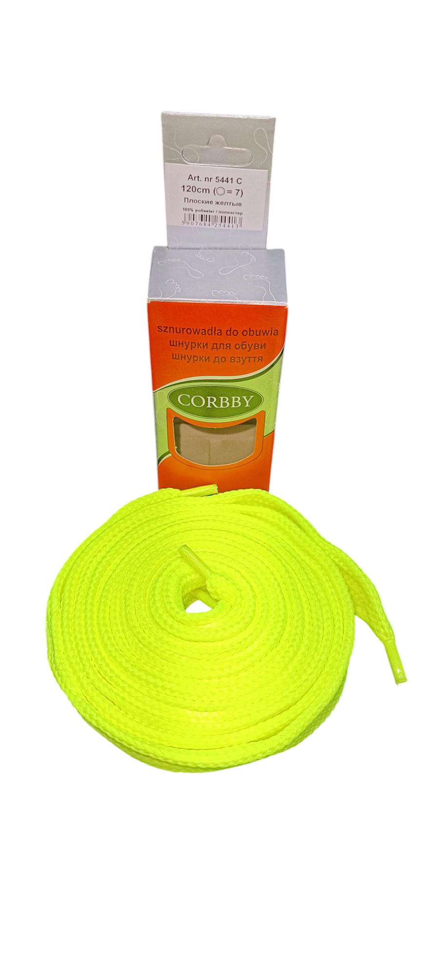 Шнурки Corbby, желтые, полиэстер, плоские, для спортивной обуви