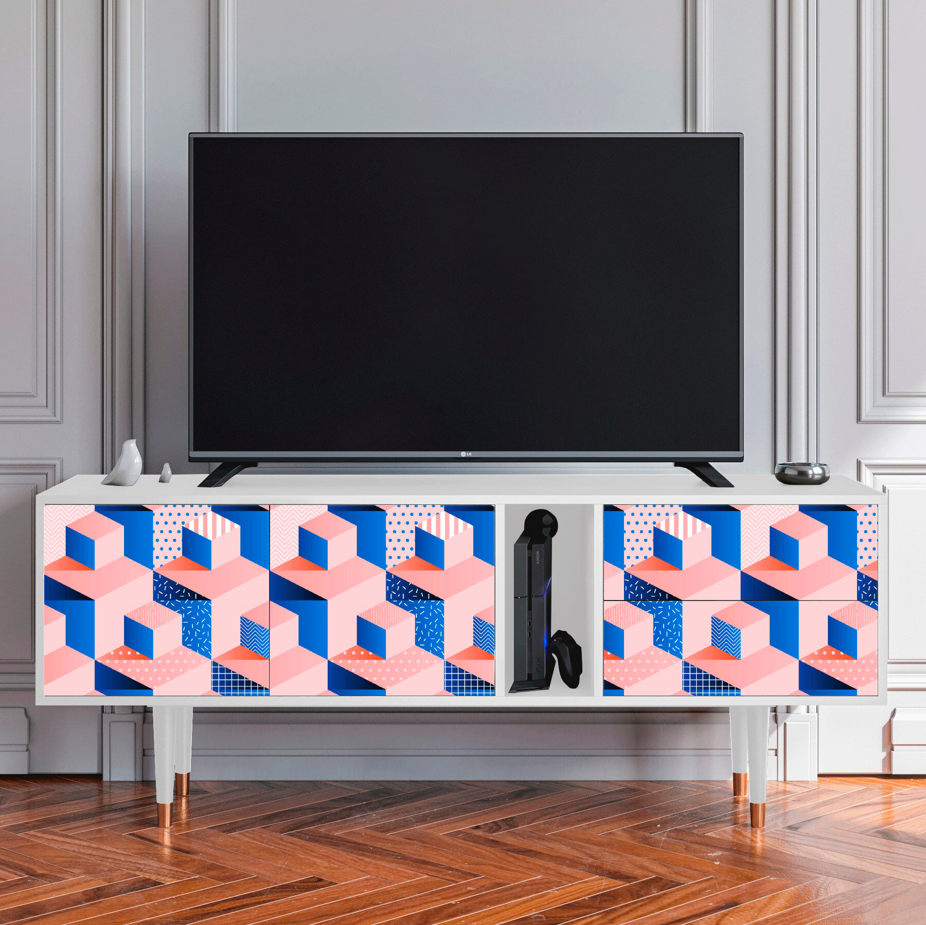 ТВ-Тумба - STORYZ - T1 Pinky Squares, Размер - 170 x 69 x 48 см, Цвет корпуса - , Белый
