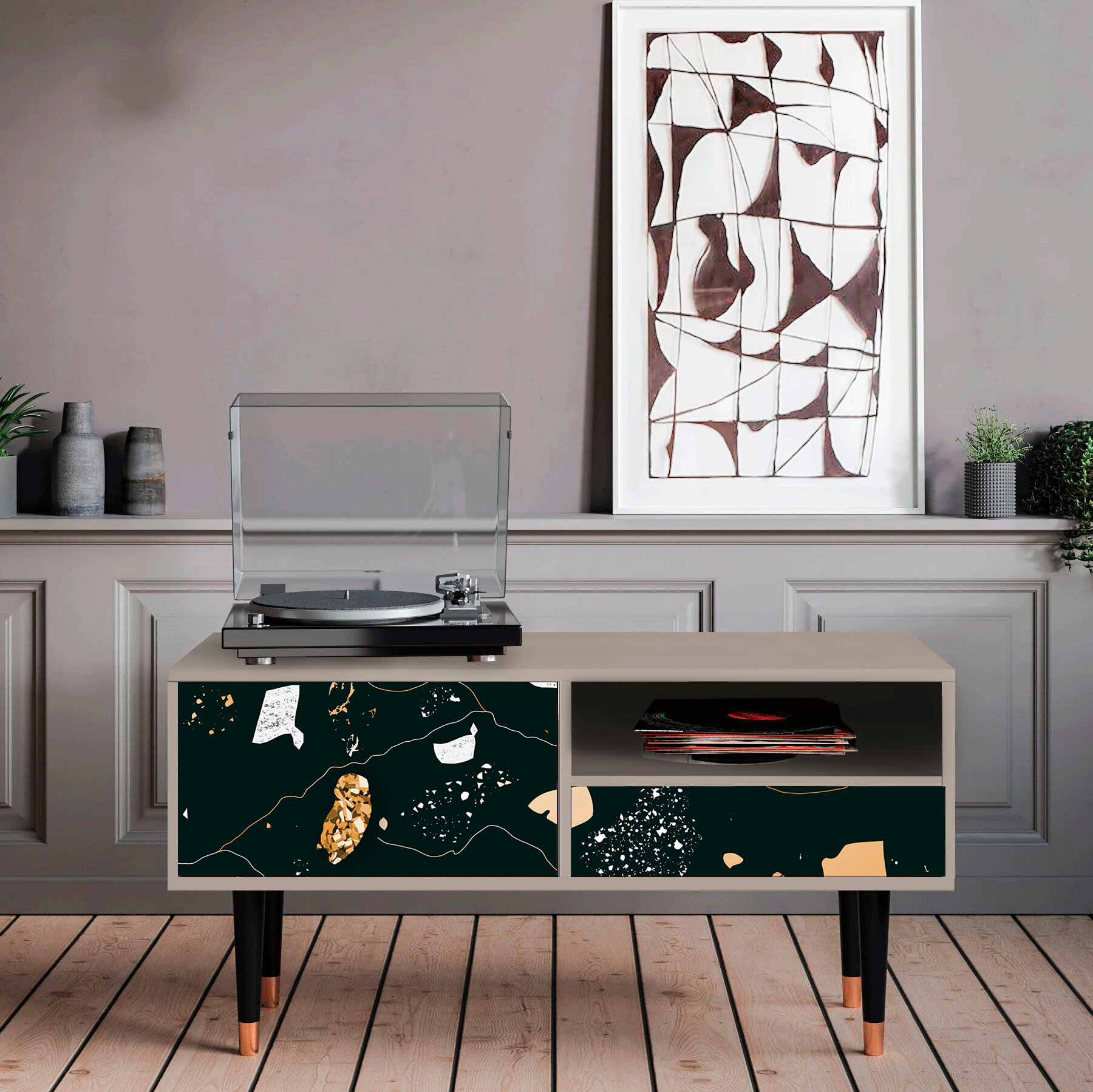 ТВ-Тумба - STORYZ - T3 Space Rocks, Размер - 115 x 59 x 48 см, Цвет корпуса - , Сатин