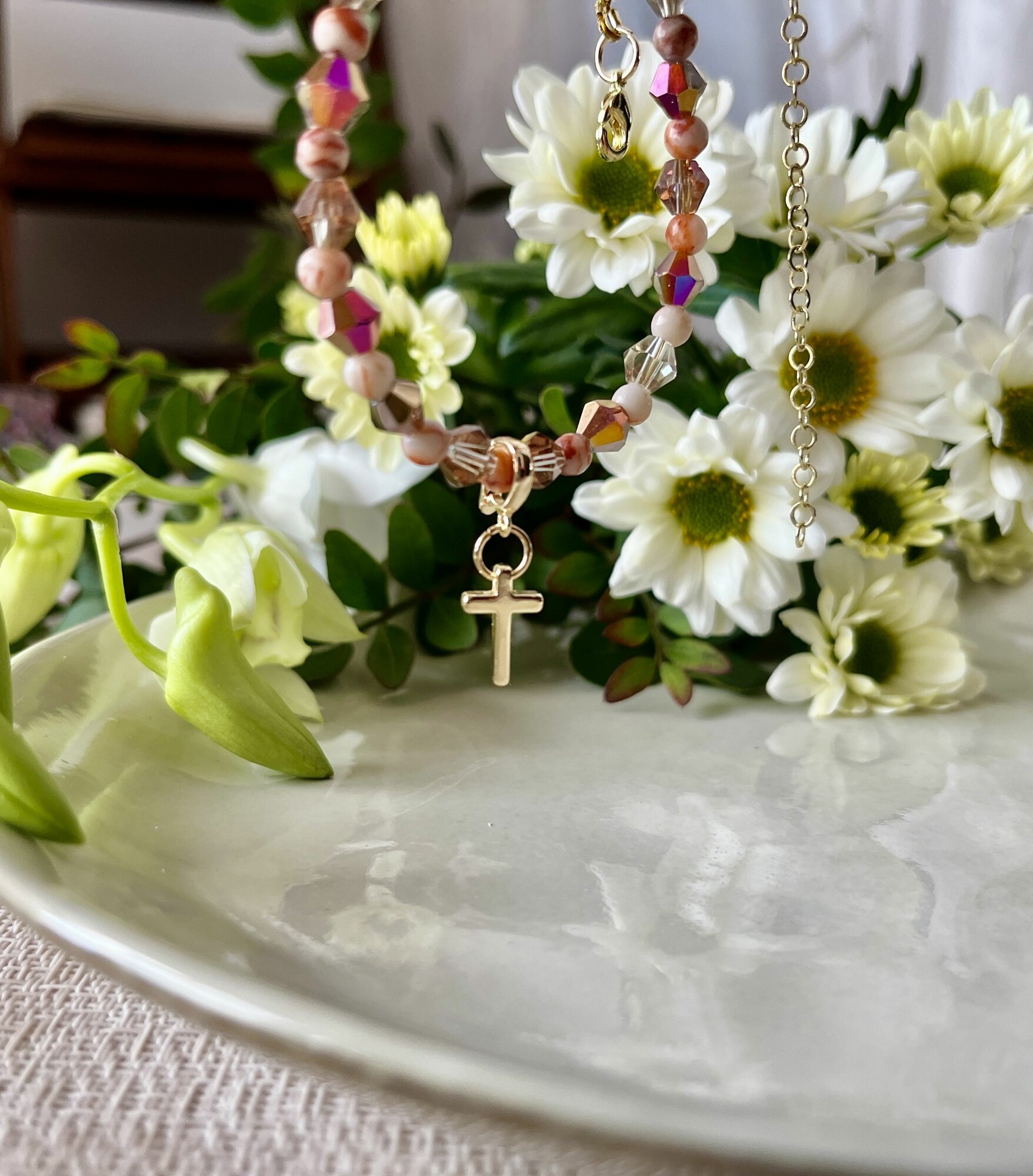 Колье, металл, яшма, стекло