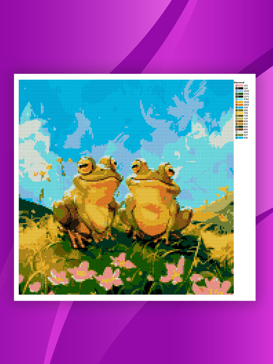 Алмазная мозаика без подрамника - вышивка Летние лягушки Арт 40 х 40 см