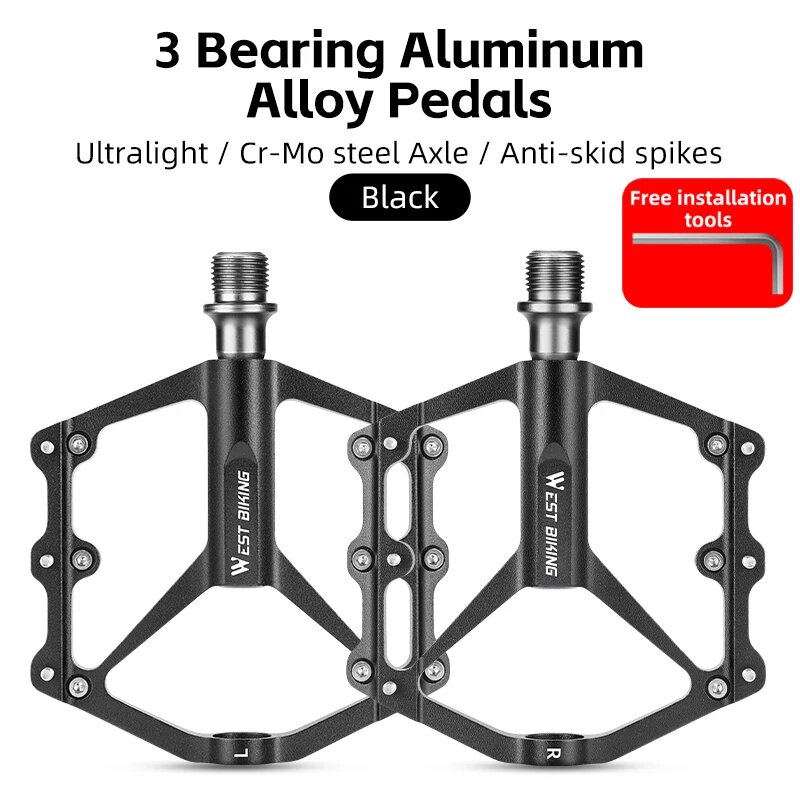WEST BIKING Педали из алюминиевого сплава 3 подшипника фиолетовые/черные Black