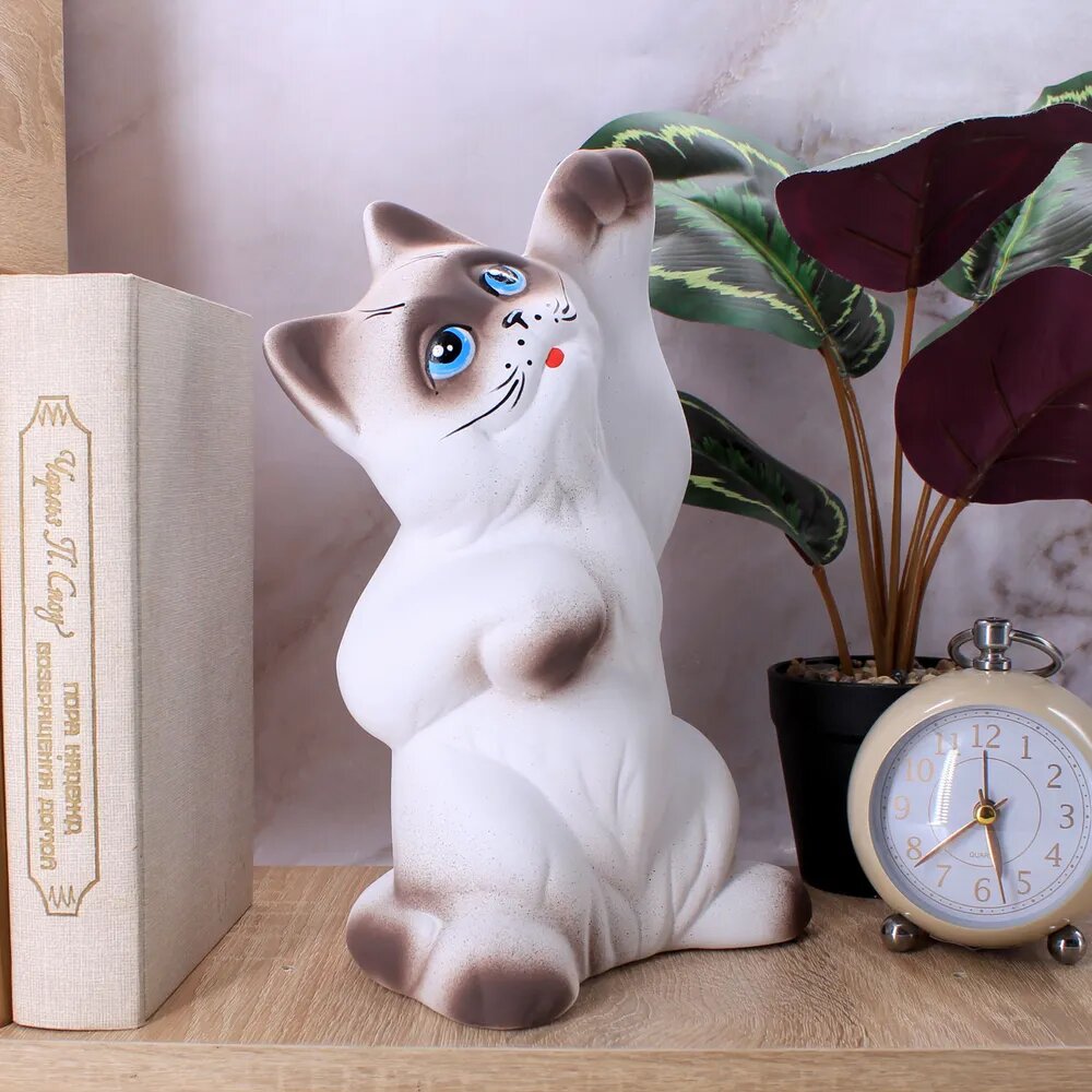 Статуэтка - Копилка Кот Мурлыка , 25 см , керамика , цвет белый с коричневым подпалом