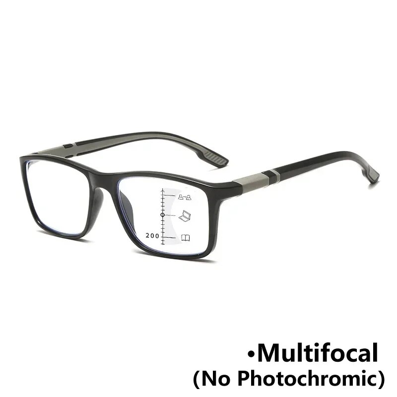 Винтажные фотохромные мультифокальные очки для пресбиопии M-black grey, +100