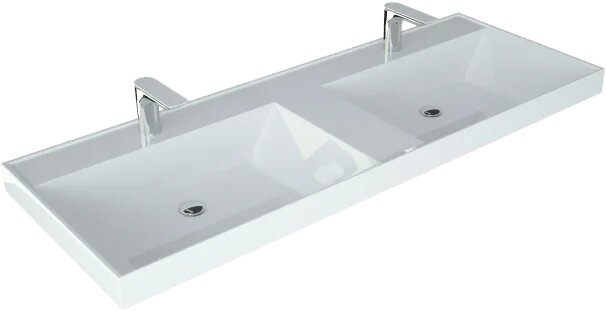 Мебельная раковина Madera Classica 120 встраиваемая, двойная, из искусственного мрамора, раковина для ванной, на 2 смесителя, белая, прямоугольная