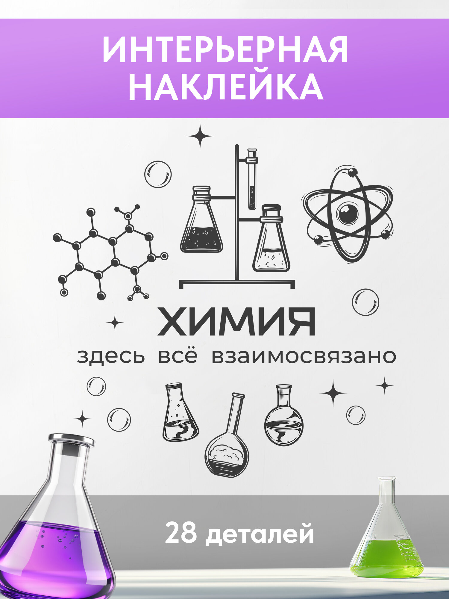 Интерьерная наклейка в кабинет химии, влагостойкая, в тубусе