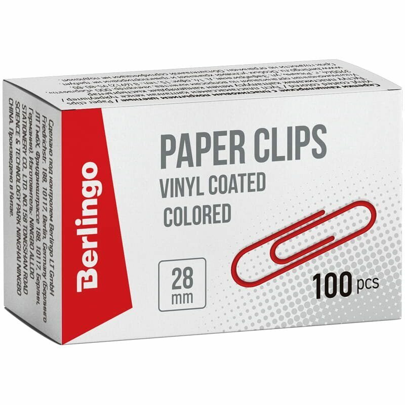 Скрепки 28мм, Berlingo, 100шт, цветные, карт. упак, BK2514/115990