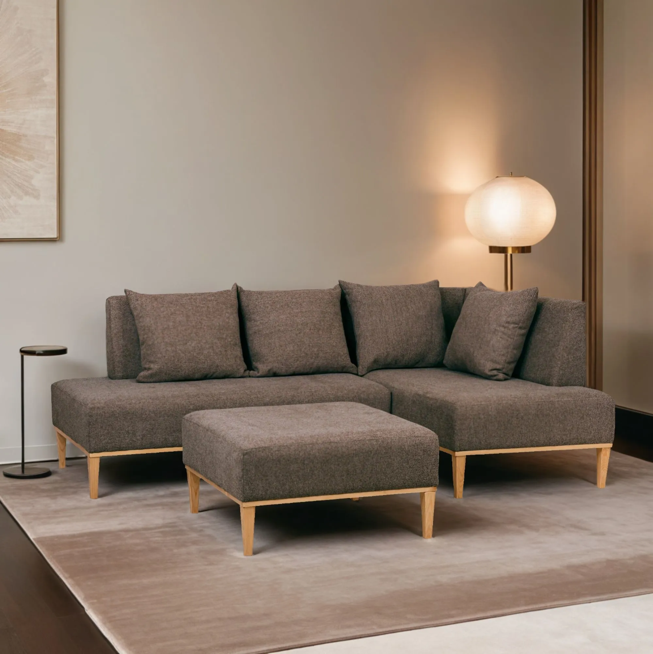 Диван угловой модульный нераскладной, Микровелюр, Темно-коричневый, 210х210х75 см