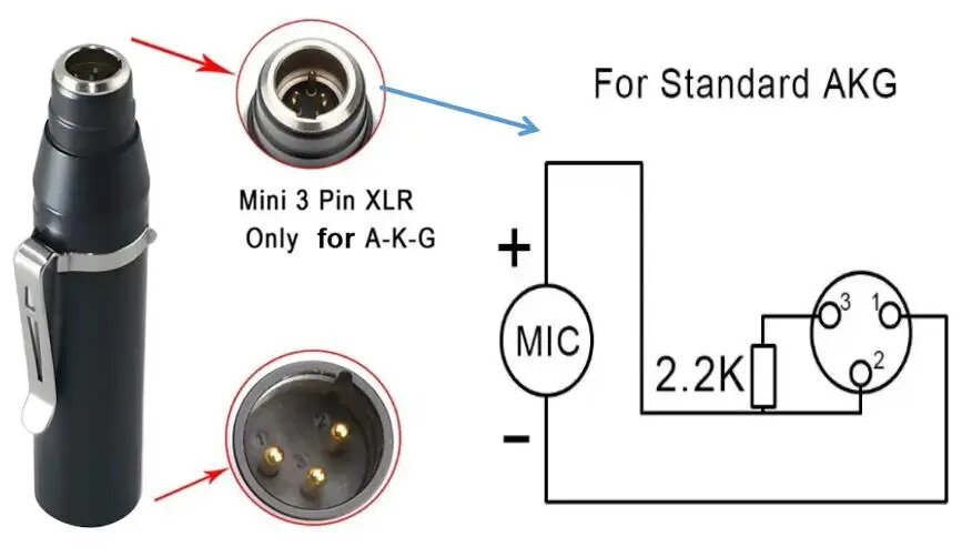 XLR адаптер фантомного питания 48В для микрофона 3pin AKG wiring