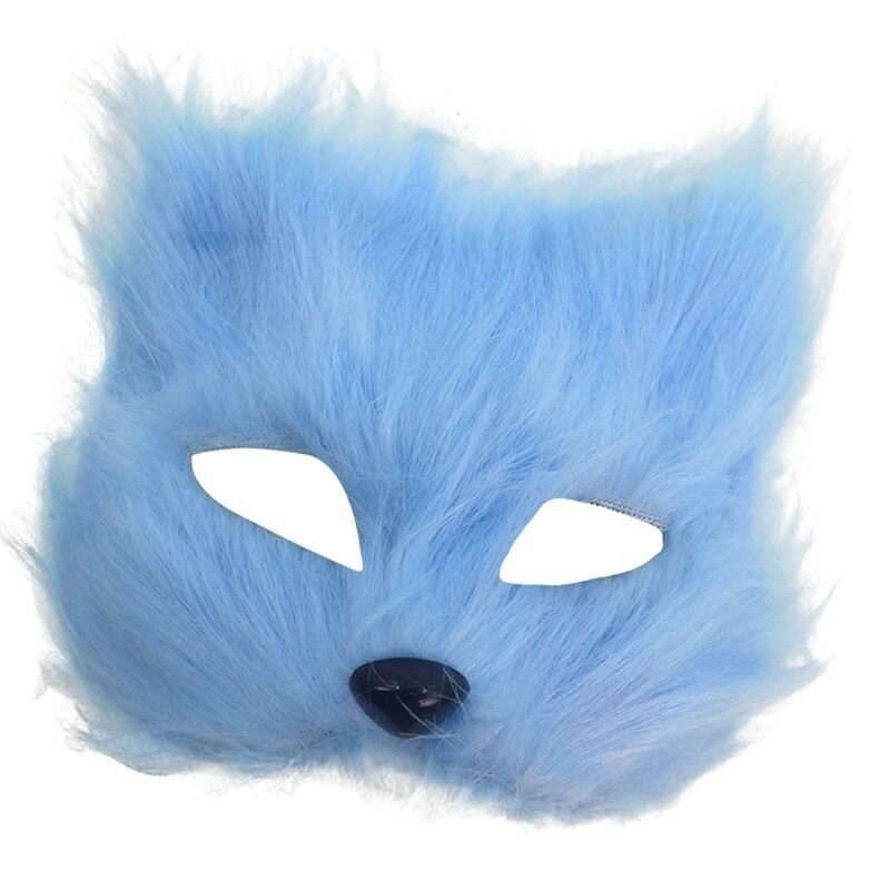 Маска огненного Кота на половину лица для Хэллоуина, имитирующая пушистую лису-Синий