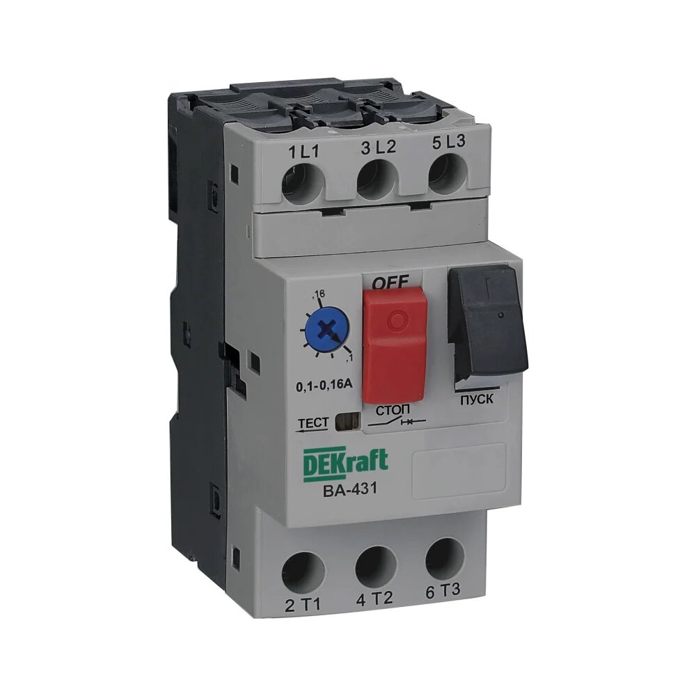 Автоматический выключатель защиты двигателя DEKraft ВА-431, 3 Р, 9 A-14 A, 690 В 21230DEK для прокладки электрических сетей