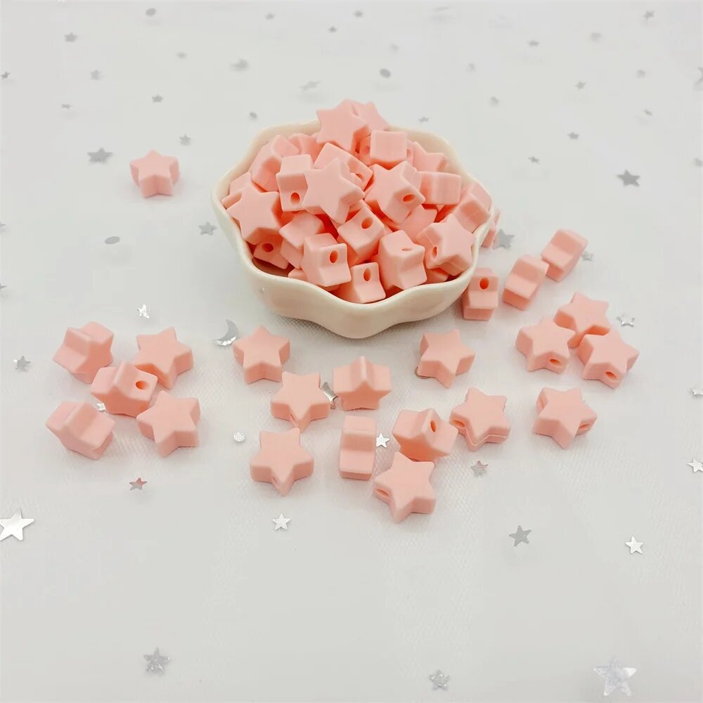 50 шт, силиконовые бусины в виде мини-звезды, детские прорезыватели, ожерелье «сделай сам», детские игрушки для прорезывания зубов, пищевые силиконовые бусины со звездами