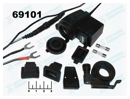 Зарядное устройство USB 5V 2.1A + гнездо прикуривателя с крышкой крепление на руль