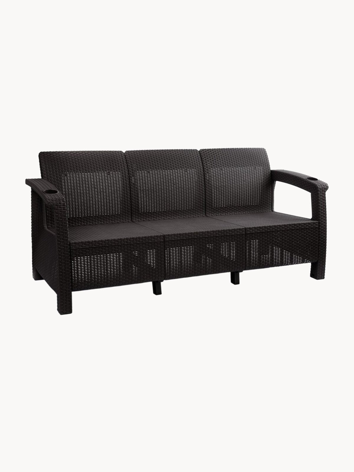 Диван "Ротанг" 3-х местный, с подстаканниками, 188 см х 70 см х 79 см, цвет мокко