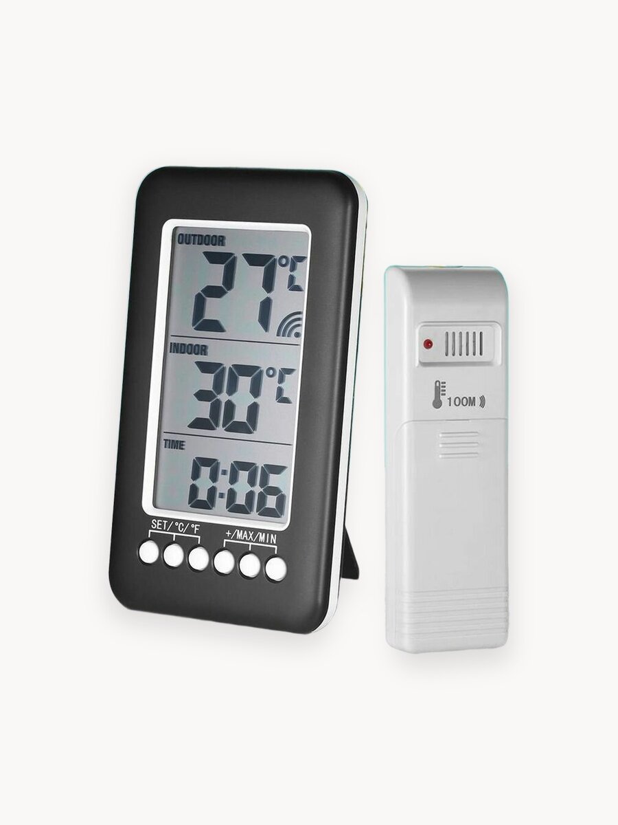 Термометр с внешним беспроводным датчиком и часами