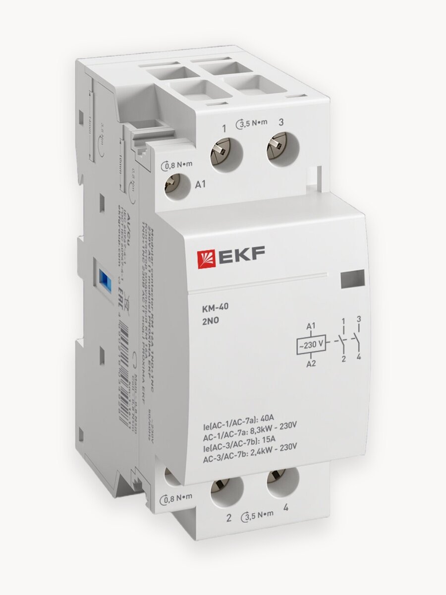 Контактор модульный 40А EKF 2NO, катушка 230В АС, 2 мод. на DIN-рейку КМ PROXIMA - пускатель магнитный