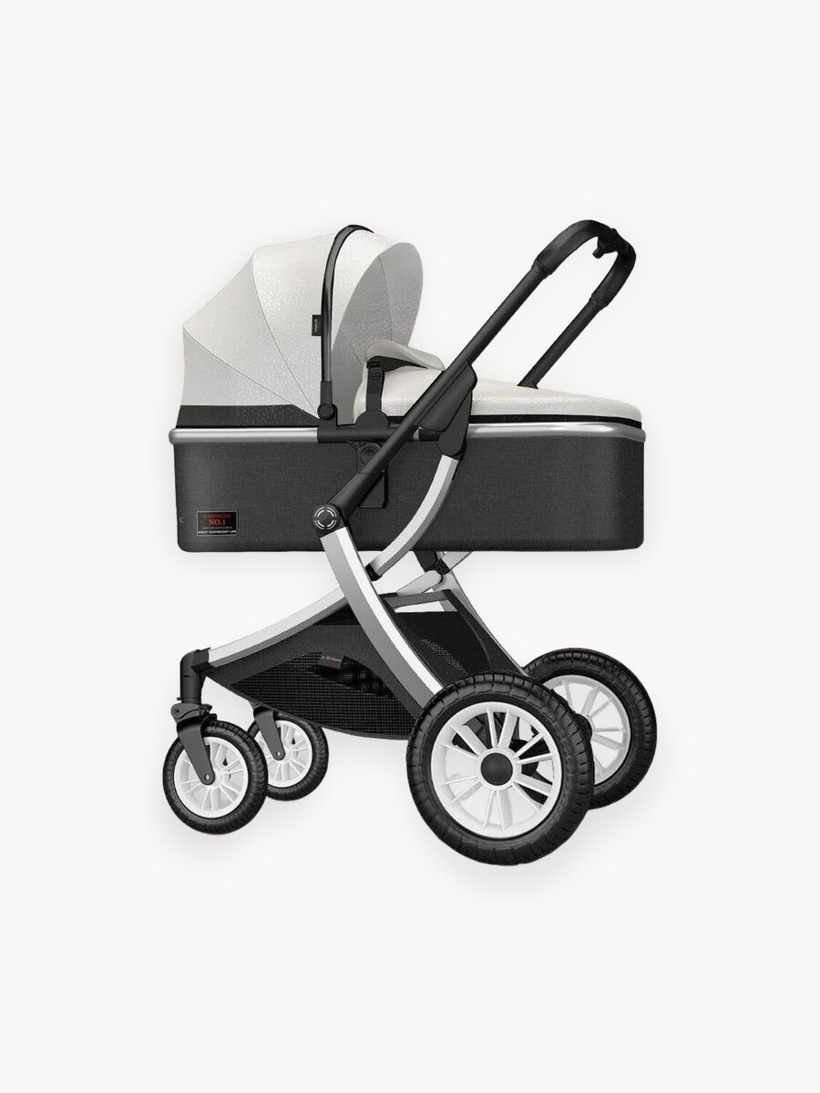 Коляска MowBaby, 3 в 1, амортизация SAS, текстиль/эко-кожа, белая