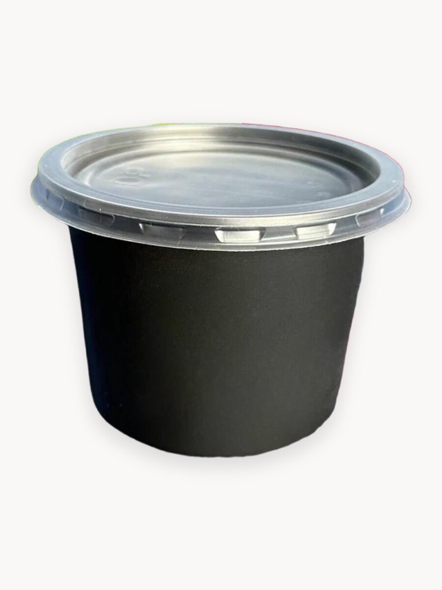 Контейнер одноразовый черный с крышкой для супа глубокий (плошка) 500 мл 50 шт./ герметичная супница